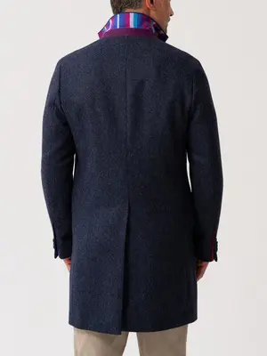 KOY CLOTHING Long Sleeve Wool Collared Overcoat - Navy