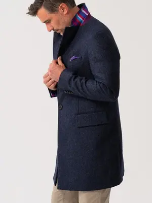 KOY CLOTHING Long Sleeve Wool Collared Overcoat - Navy
