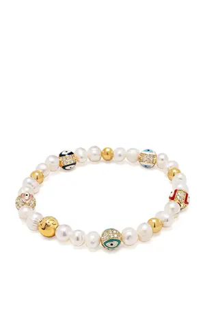 NIALAYA Evil Eye Pearl Bracelet - White