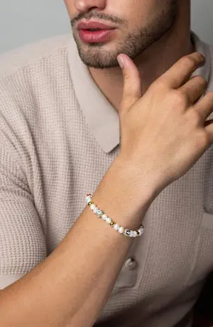 NIALAYA JEWELRY Evil Eye Pearl Bracelet - White