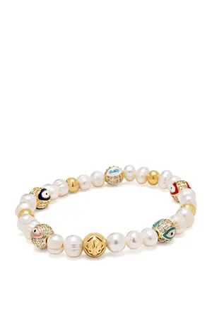 NIALAYA JEWELRY Evil Eye Pearl Bracelet - White