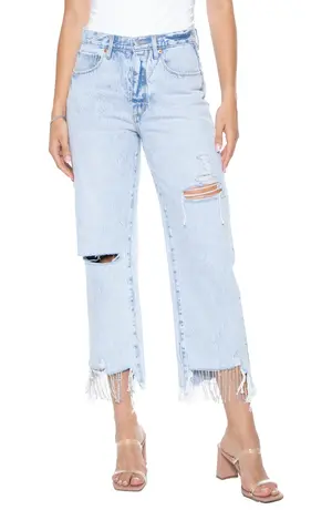 Blue Revival Knee Length Jeans For Women