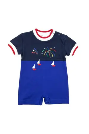 FLORENCE EISEMAN Knit Shortall With Boats And Fireworks - Navy/blue