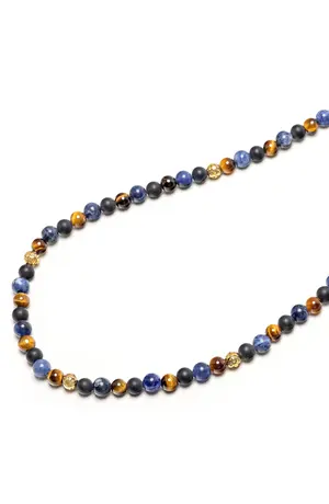 NIALAYA Stone Beaded Necklace - Dumortierite/brown Tiger Eye