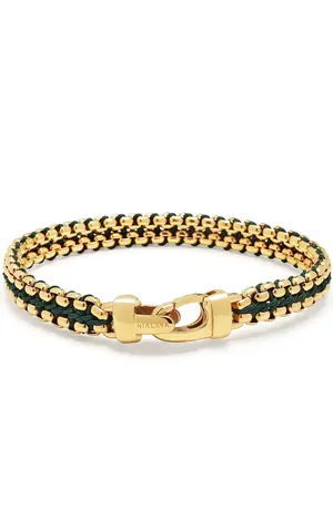 NIALAYA Woven Box Chain Bracelet With Gold Plating - Green/gold
