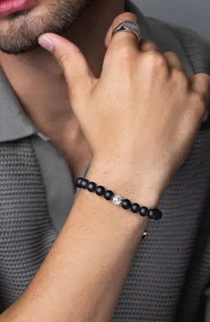 NIALAYA JEWELRY Onyx And Sterling Silver Beaded Bracelet