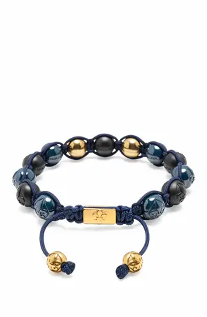 NIALAYA Beaded Bracelet With Gold And Ceramic Accents - Black/blue/gold