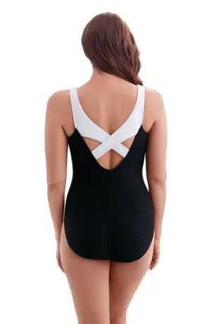 LONGITUDE X-back Tank Long Torso One-piece Swimsuit - Texture Luxe