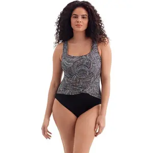 LONGITUDE Twist Pull Sash Tank Long Torso One-piece Swimsuit - Beaded Glam