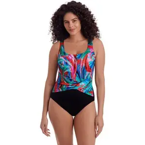 LONGITUDE Twist Pull Sash Tank Long Torso One-piece Swimsuit - Carnival Dance