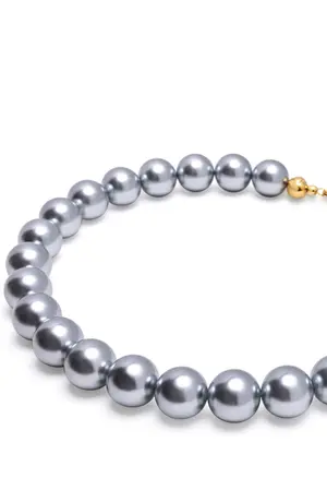 NIALAYA Chunky Pearl Choker Necklace - Silver Finish/pearl