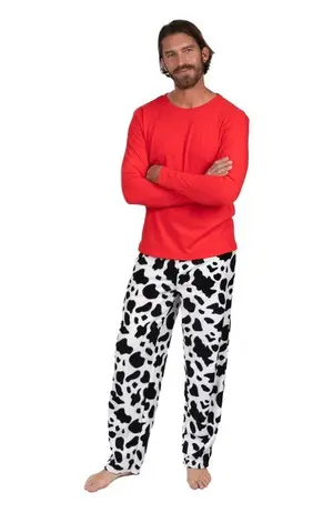 LEVERET Cotton Top & Fleece Pants Printed Matching Family Holiday Pajama Set - Cow
