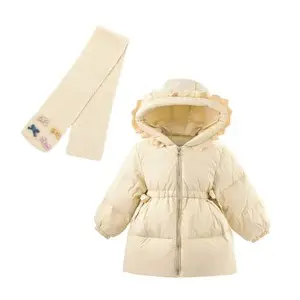 MIMI TUTU Ruffle-hood Coat With Matching Scarf - Beige