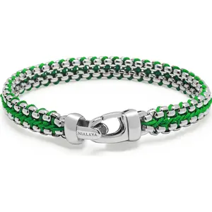 NIALAYA JEWELRY Green Woven Box Silver Chain Bracelet - Green/silver