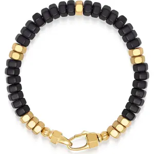 NIALAYA Hexagon Onyx Beaded Gold Bracelet - Black Onyx/gold