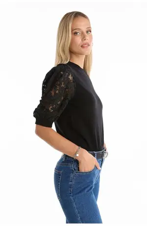 THE NOLI SHOP Sylvie Lace Sleeve Knit Top