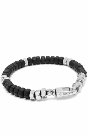 NIALAYA JEWELRY Black Onyx Hexagon Beaded Bracelet - Black Onyx/silver