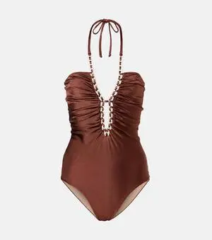 ADRIANA DEGREAS Solid Halterneck Swimsuit - Brown