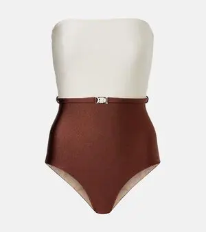 ADRIANA DEGREAS Bicolor Belted One-piece Swimsuit - Brown