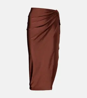 ADRIANA DEGREAS Solid Ruched Gathered Midi Skirt