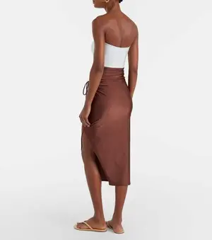 ADRIANA DEGREAS Solid Ruched Gathered Midi Skirt