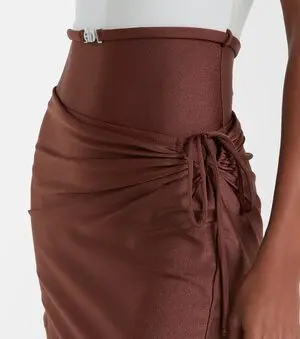 ADRIANA DEGREAS Solid Ruched Gathered Midi Skirt