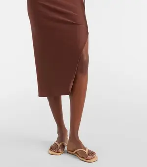 ADRIANA DEGREAS Solid Ruched Gathered Midi Skirt