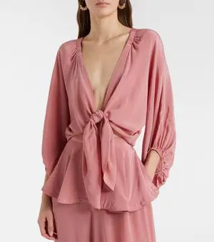 ADRIANA DEGREAS Solid Gathered Crop Top - Pink