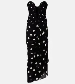 ADRIANA DEGREAS Polka-dot Draped Midi Dress - Black