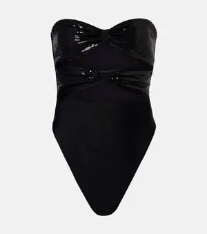 ADRIANA DEGREAS Cutout Sequined One Piece Swimsuit - Black