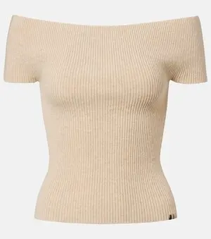 Extreme Cashmere N°381 Libra Ribbed Cashmere-blend Top - Beige