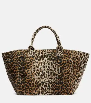 GANNI Leopard-print Canvas Tote Bag - Brown