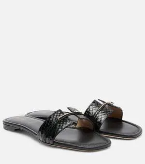 TOM FORD Julianne Croc-effect Leather Slides - Black