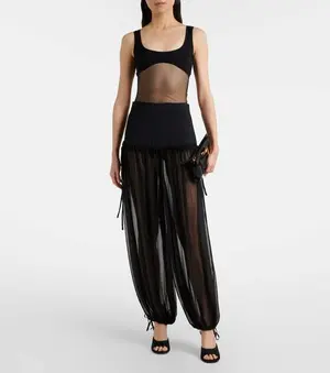 NENSI DOJAKA Mesh-trimmed Silk Balloon Pants
