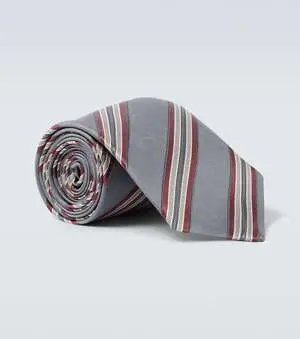 Brunello Cucinelli Striped Silk Neck Tie Grey