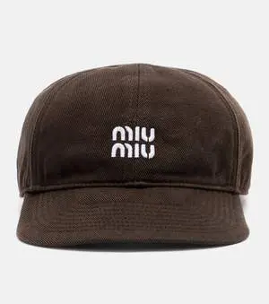 Miu Miu Cotton Baseball Cap With Logo - Brown
