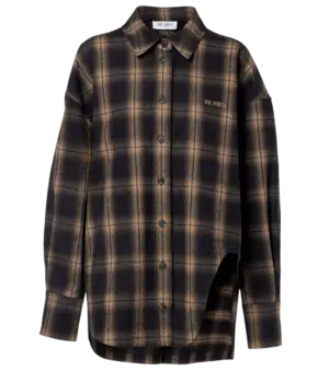 Attico Checked Oversized Cotton Flannel Shirt - Brown