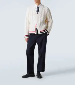 Thom Browne Cable-knit Virgin Wool Cardigan - White