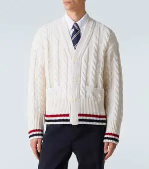 Thom Browne Cable-knit Virgin Wool Cardigan - White