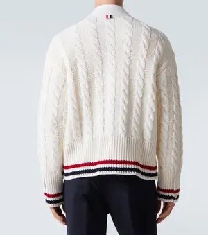 Thom Browne Cable-knit Virgin Wool Cardigan - White