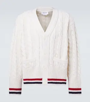 Thom Browne Rwb Stripe Cable-knit Virgin Wool Cardigan