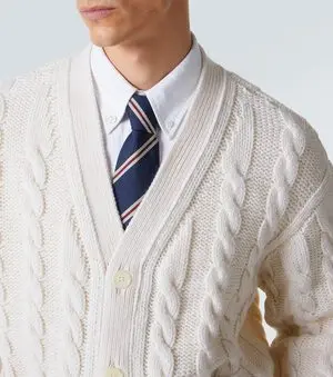 Thom Browne Rwb Stripe Cable-knit Virgin Wool Cardigan