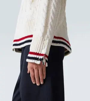 Thom Browne Rwb Stripe Cable-knit Virgin Wool Cardigan