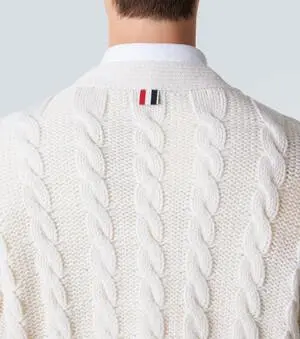 Thom Browne Rwb Stripe Cable-knit Virgin Wool Cardigan
