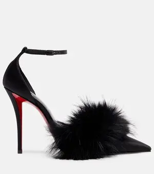 CHRISTIAN LOUBOUTIN Zanzee 100 Crêpe Satin Pumps With Feather Trim - Black
