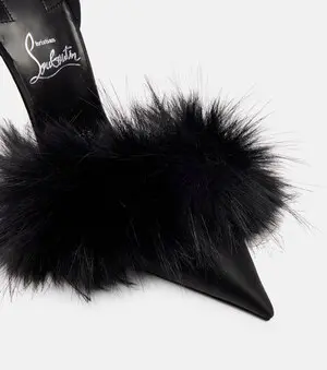 CHRISTIAN LOUBOUTIN Zanzee 100 Crêpe Satin Pumps With Feather Trim - Black