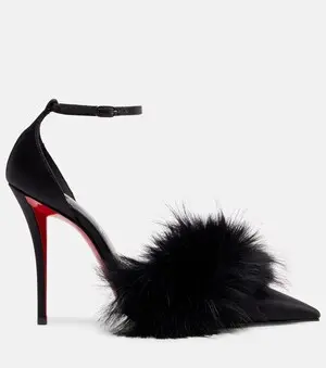 CHRISTIAN LOUBOUTIN Zanzee 100 Crêpe Satin Pumps With Feather Trim - Black