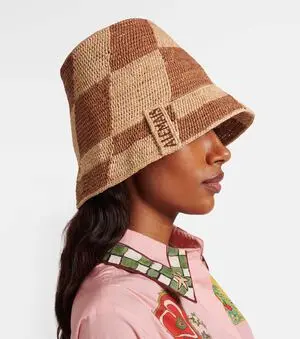 ALEMAIS Alémais Checked Raffia Bucket Hat