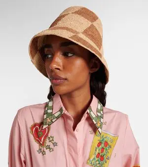 ALEMAIS Alémais Checked Raffia Bucket Hat