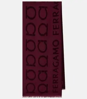 FERRAGAMO Gancini Wool And Silk Jacquard Scarf - Burgundy